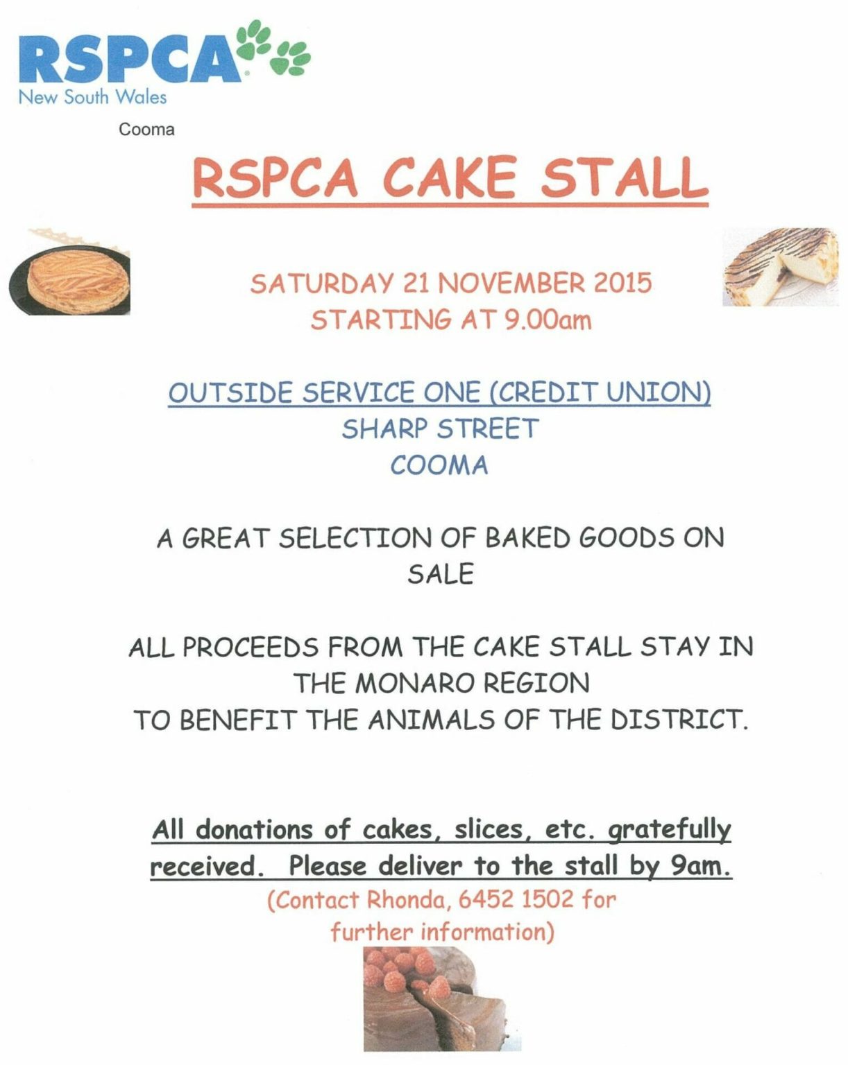 RSPCA Cake Stall - Visit Cooma