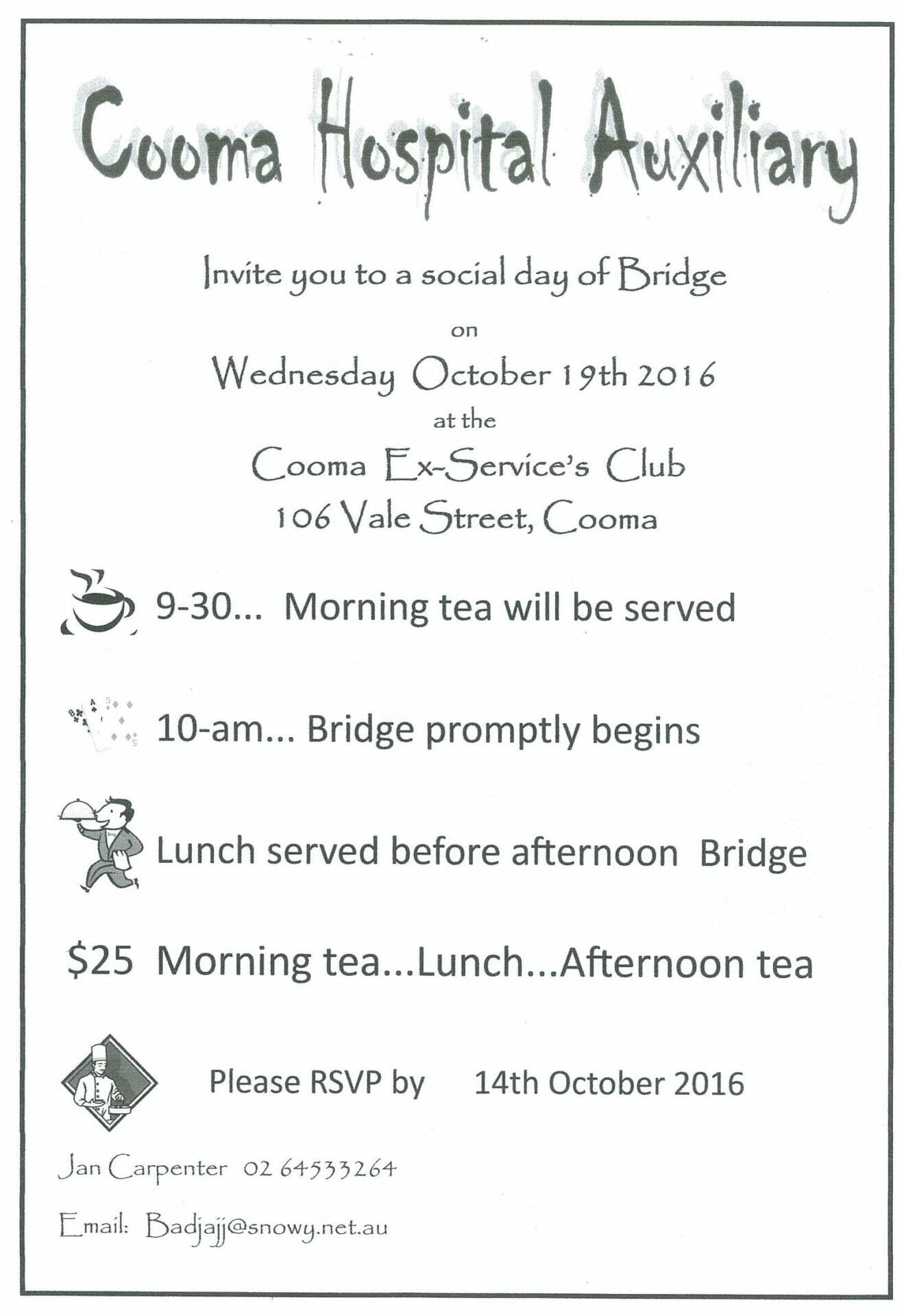 Cooma Hospital Auxiliary "Bridge Social Day" - Visit Cooma