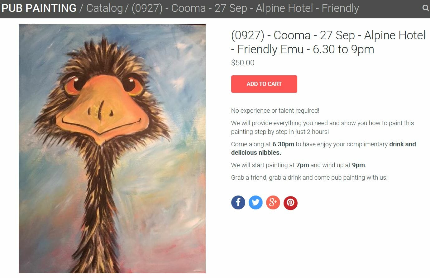 Paint the Friendly Emu at Pub Painting, Cooma - Visit Cooma