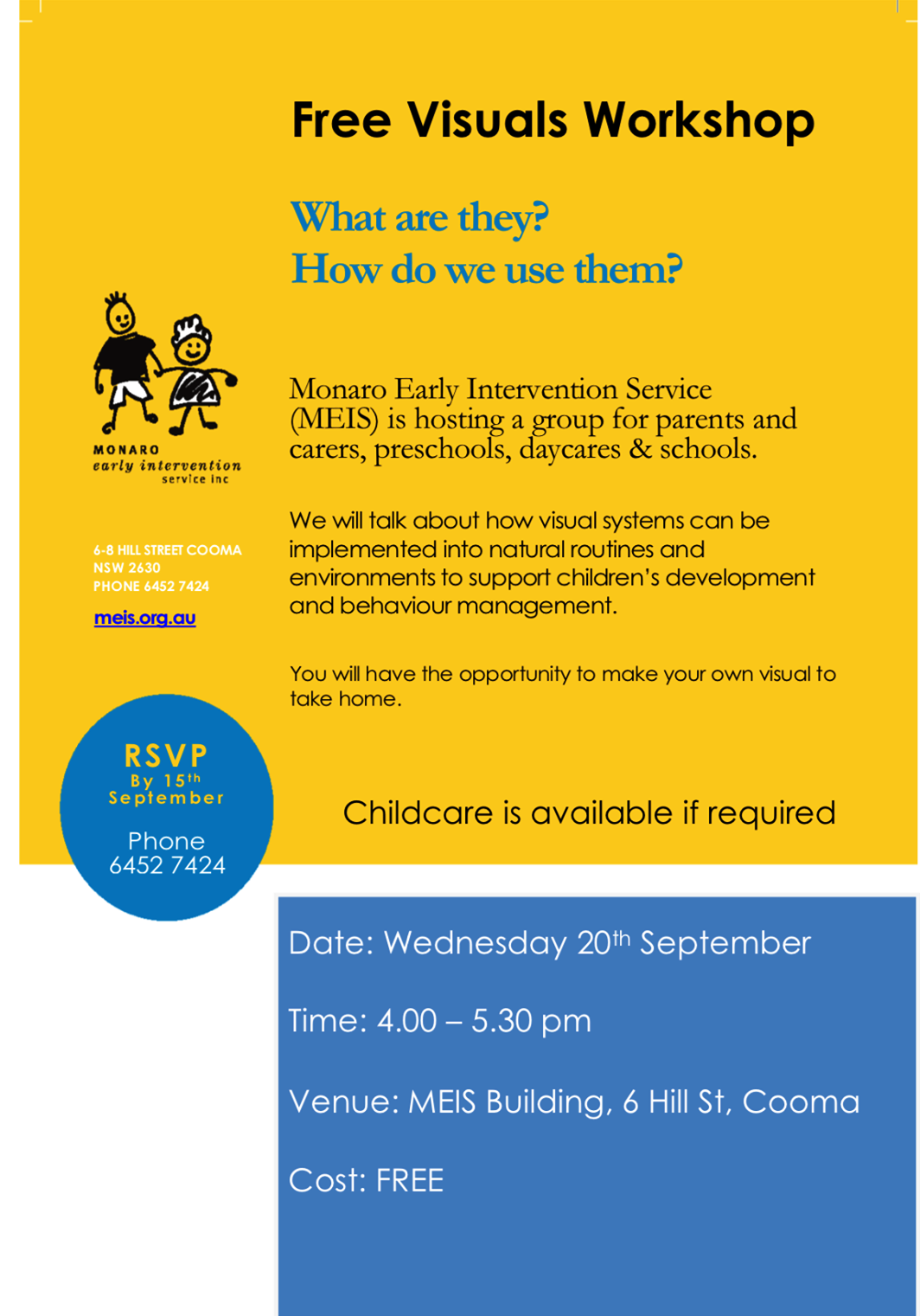 Free Visuals Workshop hosted by Monaro Early Invetervention Service ...
