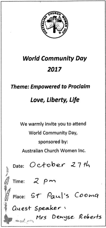 World Community Day 2017: Empowered to Proclaim Love, Liberty, Life ...