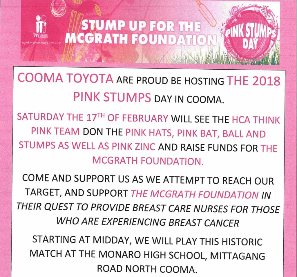 Cooma Visitors Centre - Pink Stumps Day Cooma Toyota McGrath Foundation ...