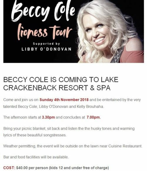Beccy Cole Lioness Tour at Lake Crackenback Resort - Visit Cooma