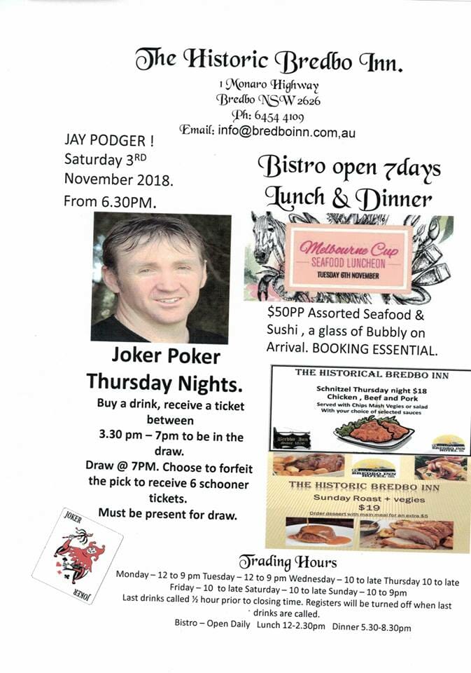 Jay Podger performing at The Historic Bredbo Inn - Visit Cooma