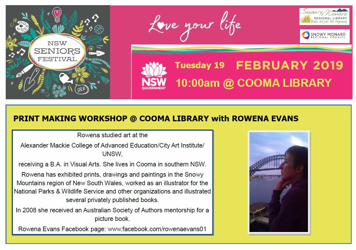 Cooma Visitors Centre - Print Making Workshop Rowena Evans Cooma ...