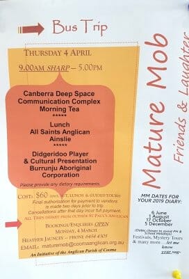 Mature Mob Bus Trip - April 2019 - Visit Cooma