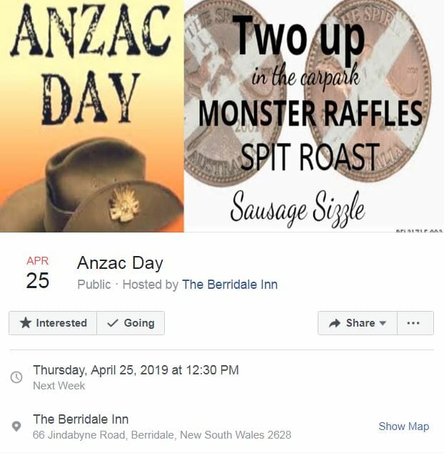 Cooma Visitors Centre - ANZAC Day 2019 Berridale Inn - Visit Cooma