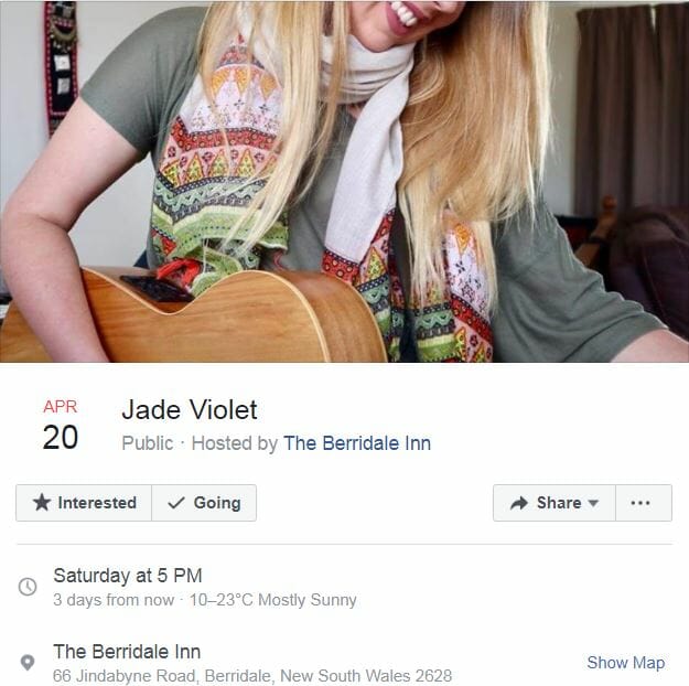 Jade Violet performing at Berridale Inn - Visit Cooma