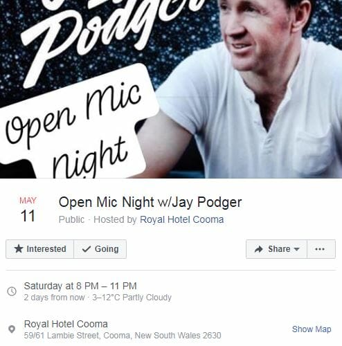 Open Mic Night Jay Podger - Visit Cooma