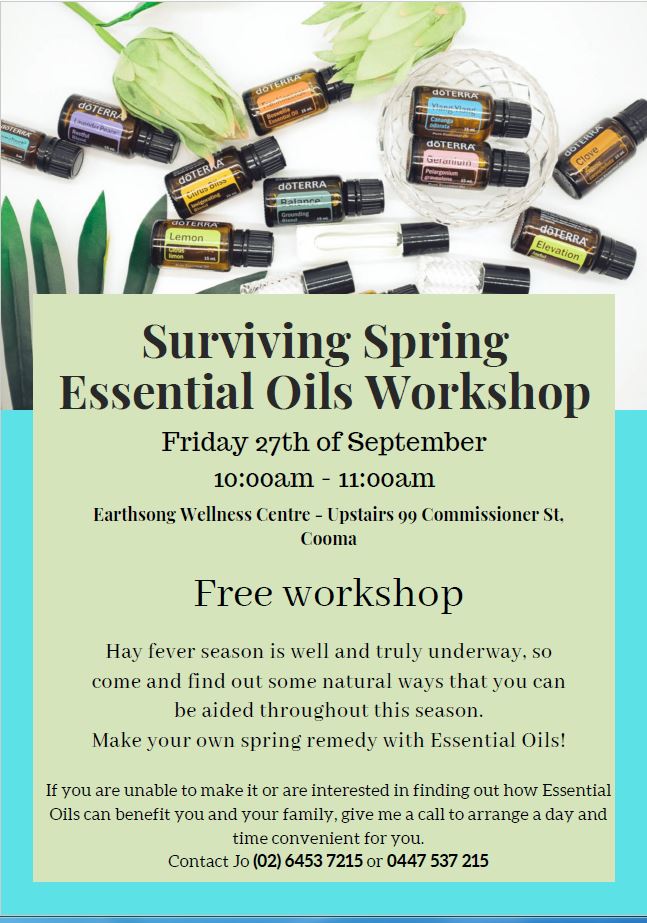 Surviving Spring Free Essential Oils Workshop - Visit Cooma
