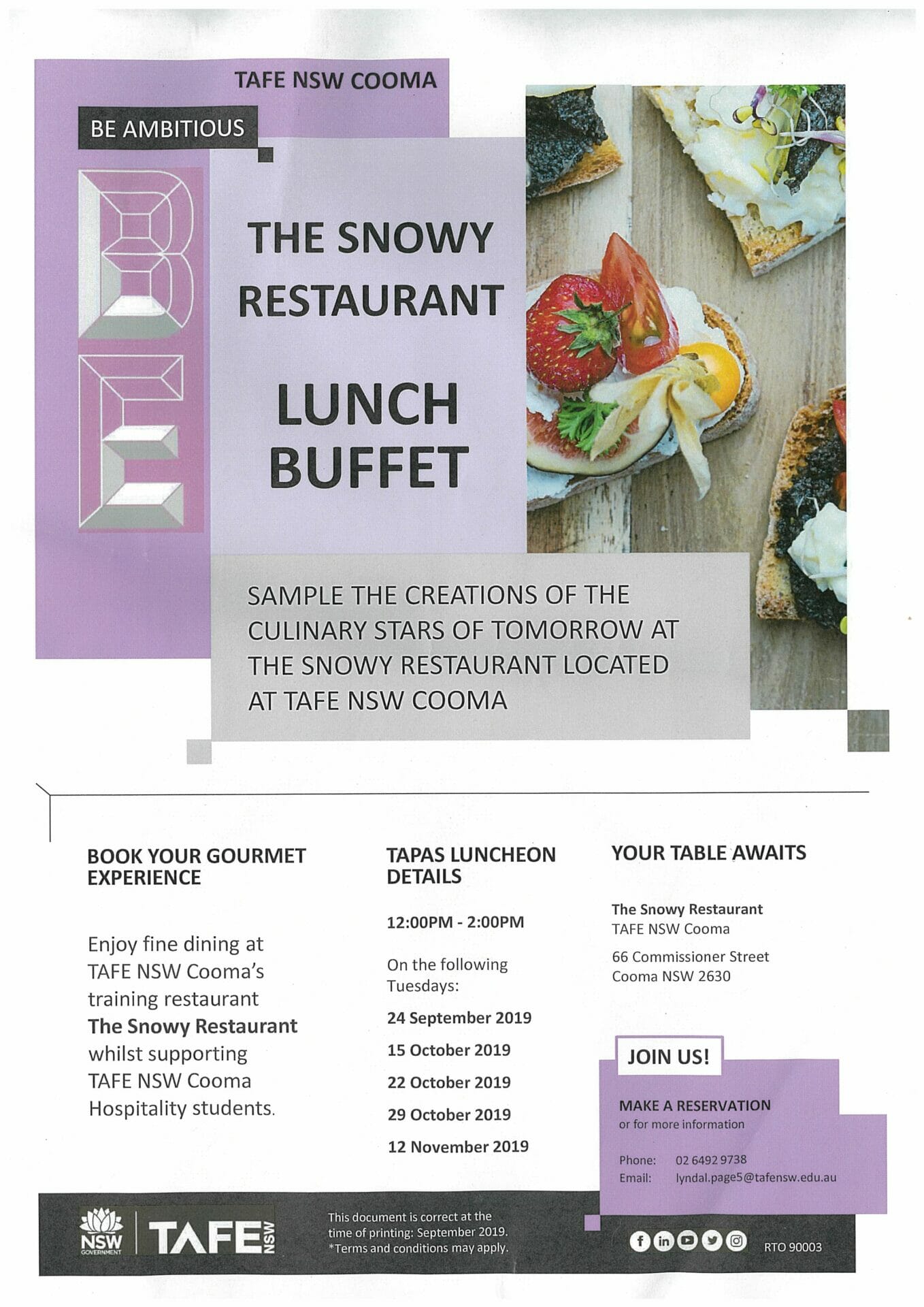 Cooma Visitors Centre - The Snowy Restaurant Tapas Luncheon - Visit Cooma