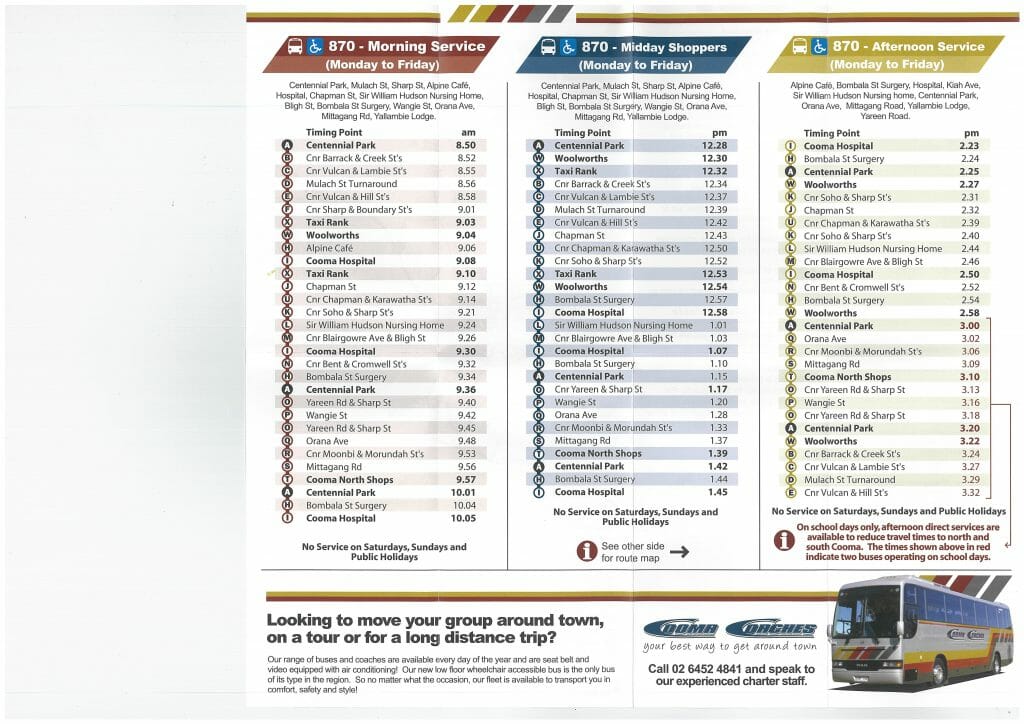 Cooma Town Bus Guide Timetable - Visit Cooma