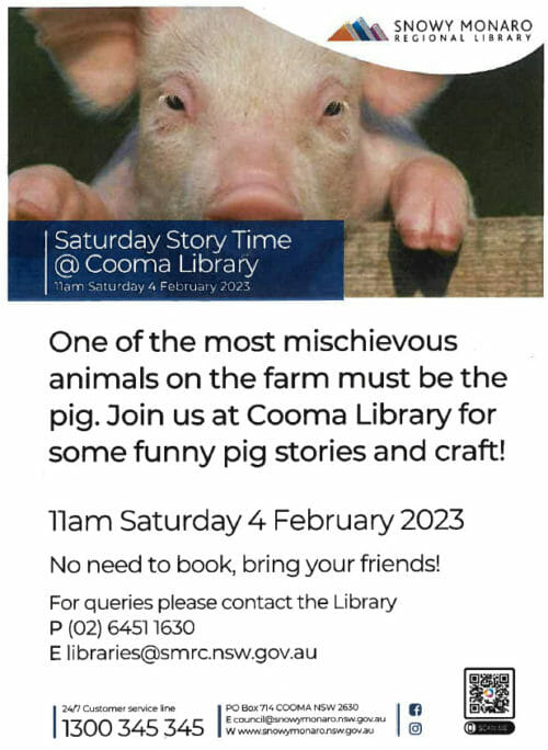 Saturday Storytime - Pigs & Farm Animals - Visit Cooma