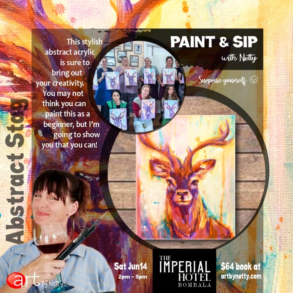 Art by Netty 'Paint & Sip' Abstract Stag - Visit Cooma